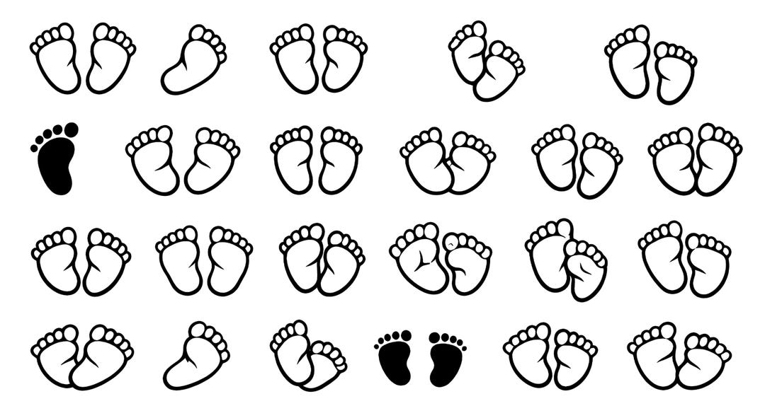 Baby Feet SVG Icons Bundle – 23 Unique Black Outline, Bold Line Art ...
