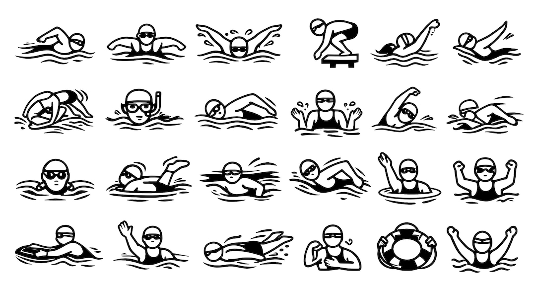 Swimming SVG Collection – 24 Distinct Aquatic Athlete Symbols, Bold ...