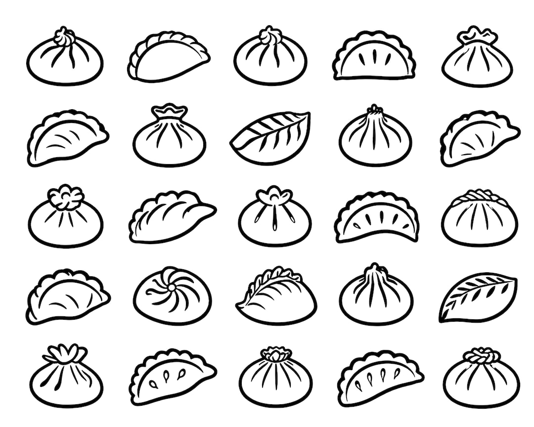 Dumpling SVG Icons Bundle – 25 Unique Black Outline Food Shapes, Bold ...