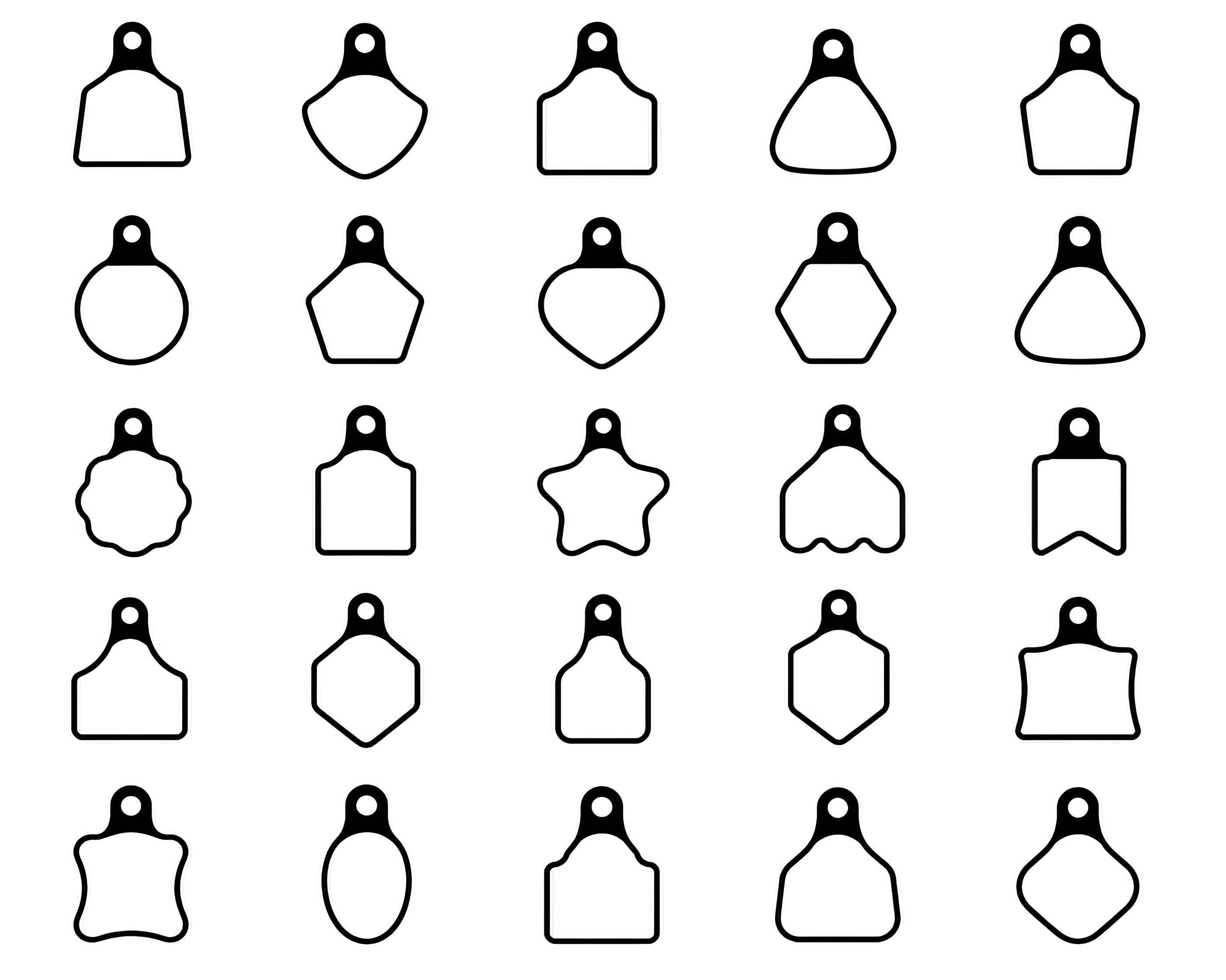 Cow Ear Tag SVG Bundle – 25 Distinct Outline Livestock Label Shapes ...