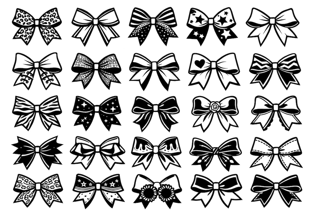 Cheer Bow SVG Bundle - 25 Distinct Ribbon Icons, Bold Outline Art ...
