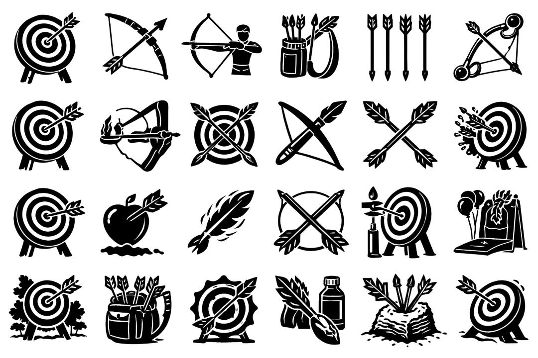Archery SVG Icons Bundle – 24 Unique Bow Arrow Target Symbols, Bold ...