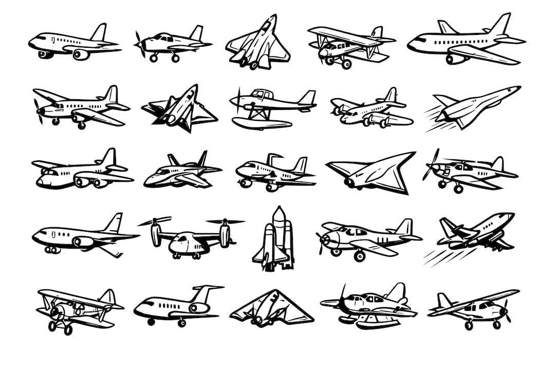 Aeroplane SVG Icons Bundle – 25 Unique Aircraft Outline Graphics, Bold ...