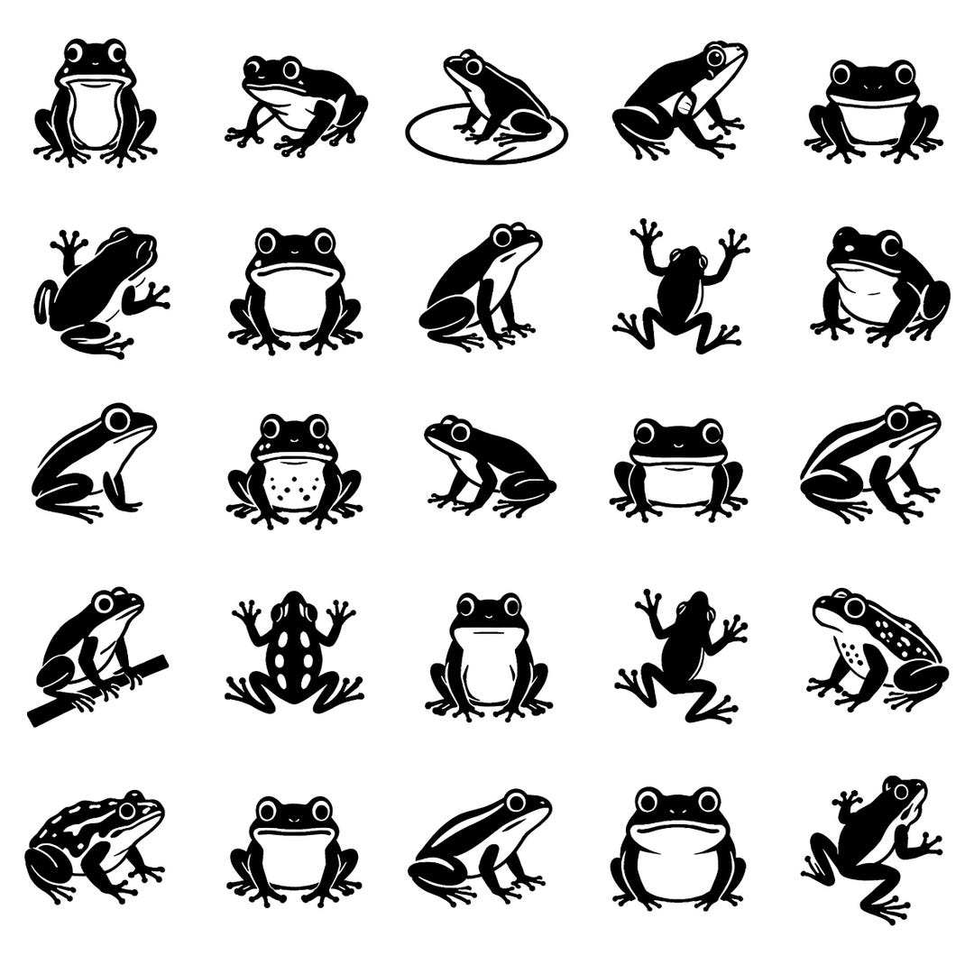 Frog SVG Icons Bundle – 25 Distinct Amphibian Outline Graphics, Bold ...