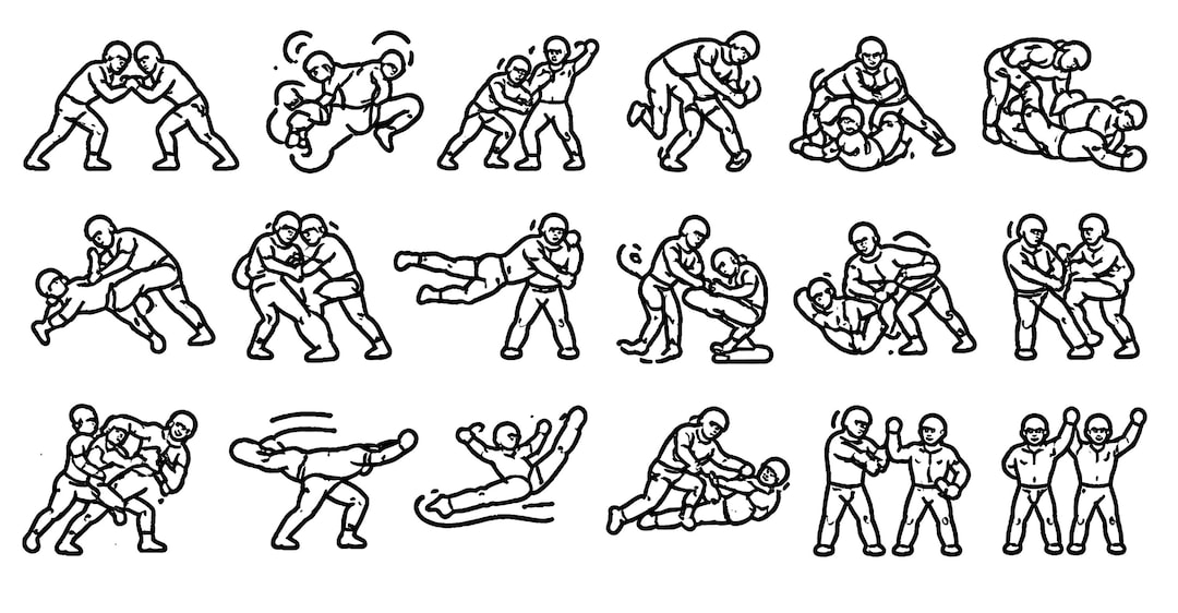 Wrestling SVG Icons Bundle – 18 Unique Black Outline Grappling ...