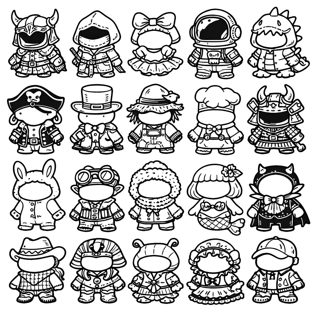Labubu Outfit Icons SVG Set – 20 Unique Cute Monster Clothing Designs ...