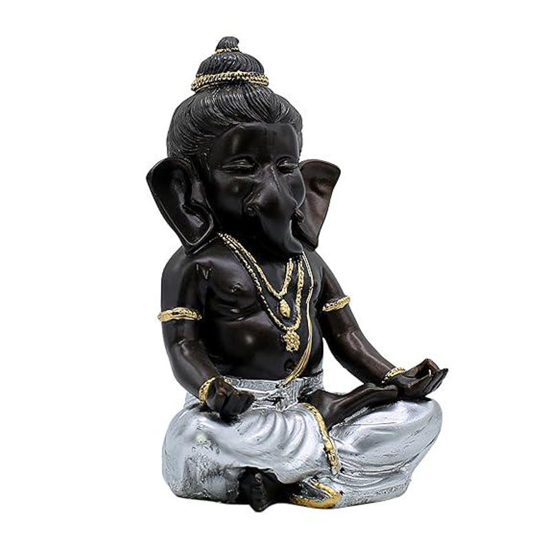 Lord Ganesha in Conch Shell Statue, Elegant Black & Gold Ganesha Murti ...