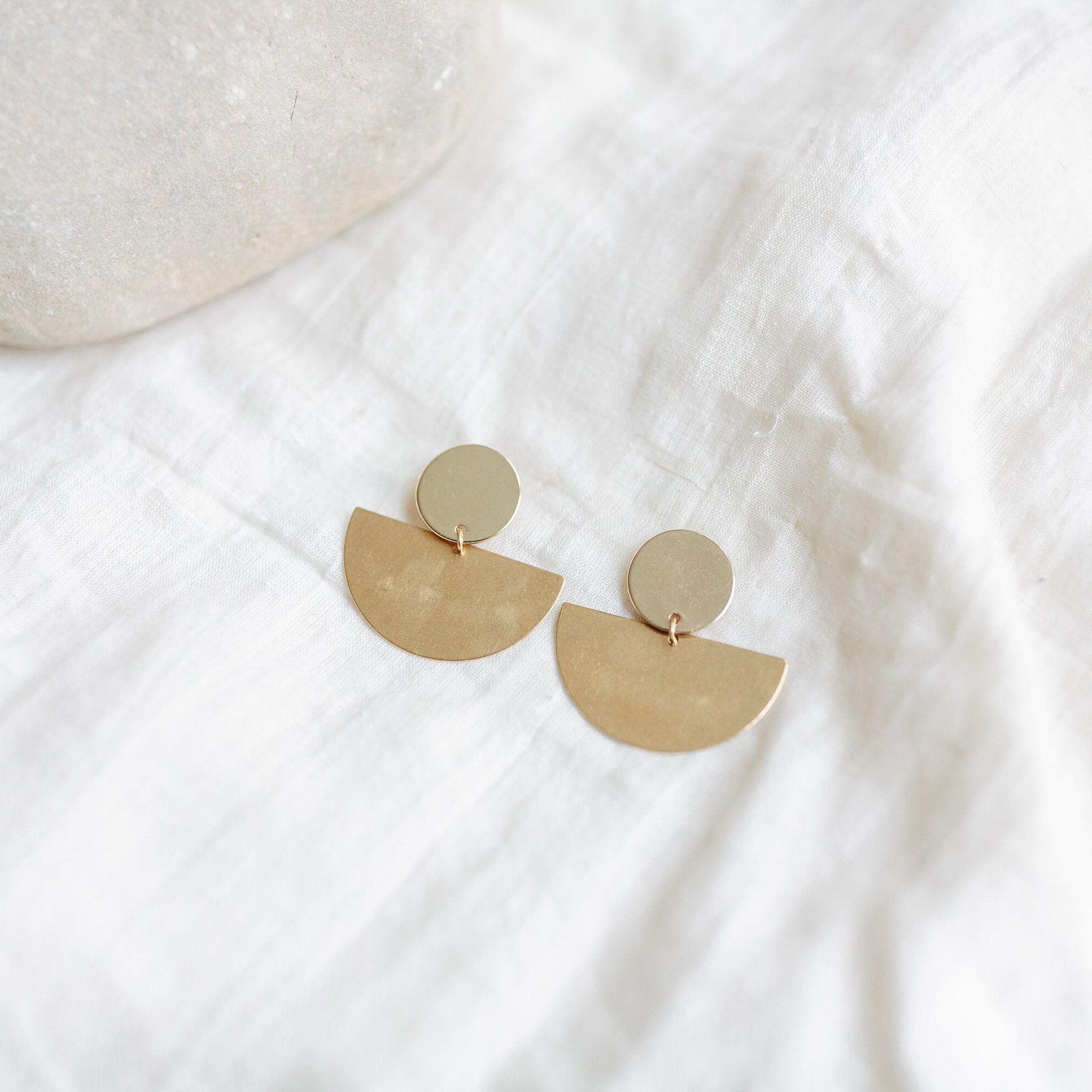 Gold Brass Geometric Statement Earrings, Studs, Stainless Steel Posts ...
