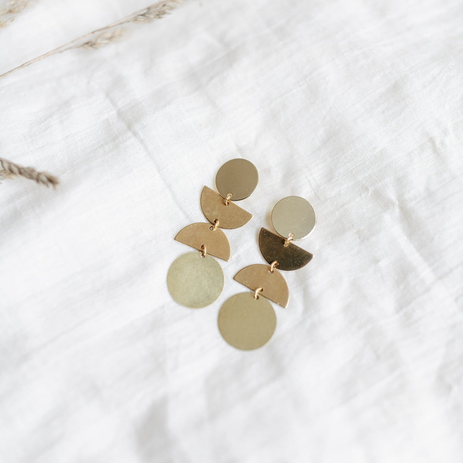 Gold Brass Geometric Statement Earrings, Studs, Sterling Silver Posts ...