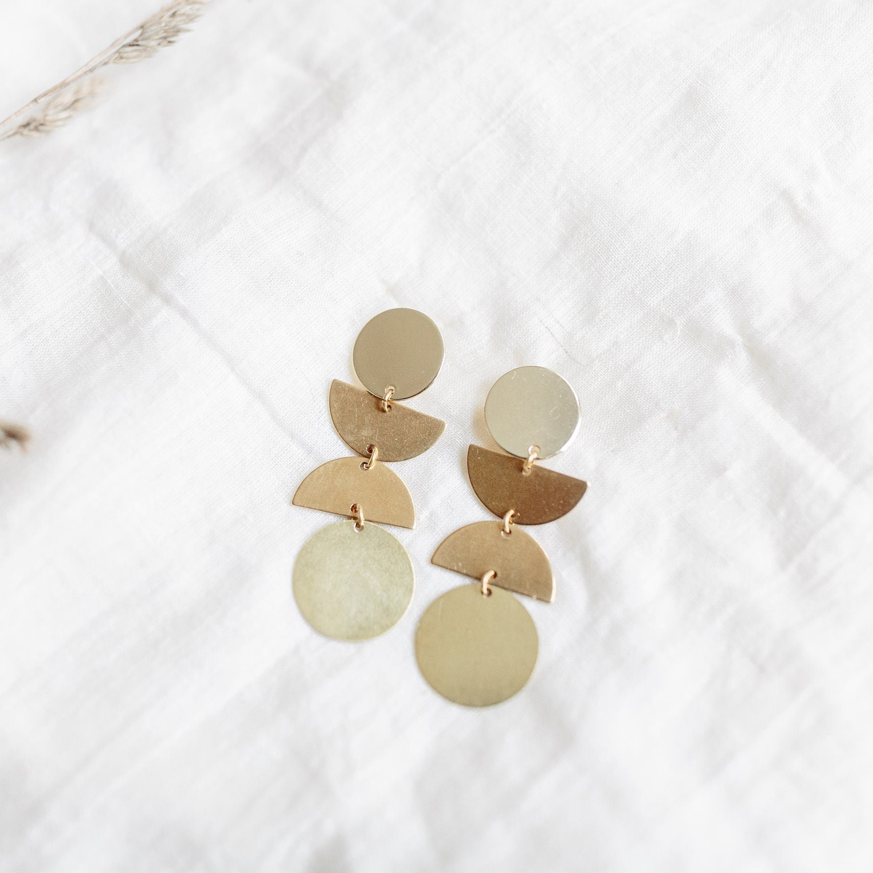 Gold Brass Geometric Statement Earrings, Studs, Sterling Silver Posts ...