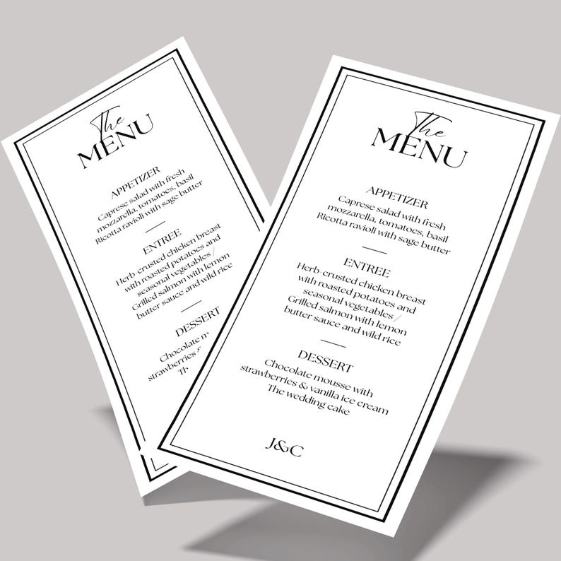 Elegant Wedding Menu Template, Classic Reception Dinner Card (digital ...