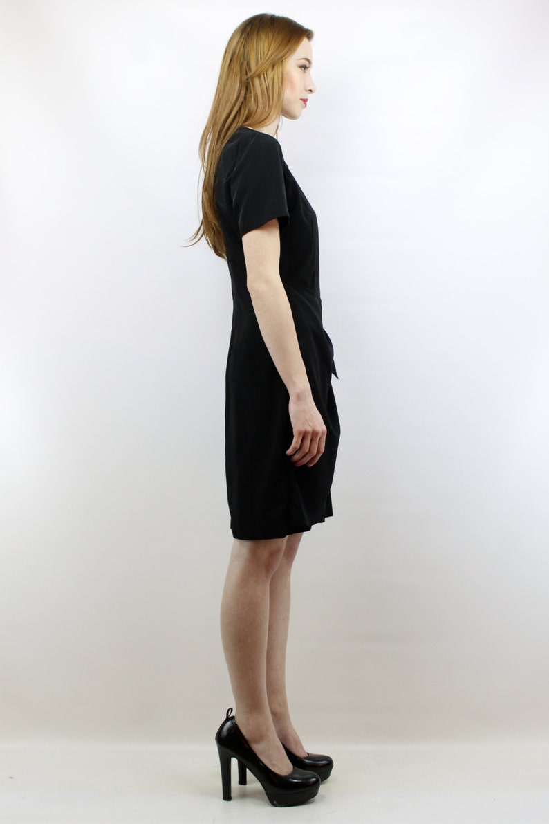 Vintage 90s Black Wrap Dress M Black Dress Minimalist Dress | Etsy