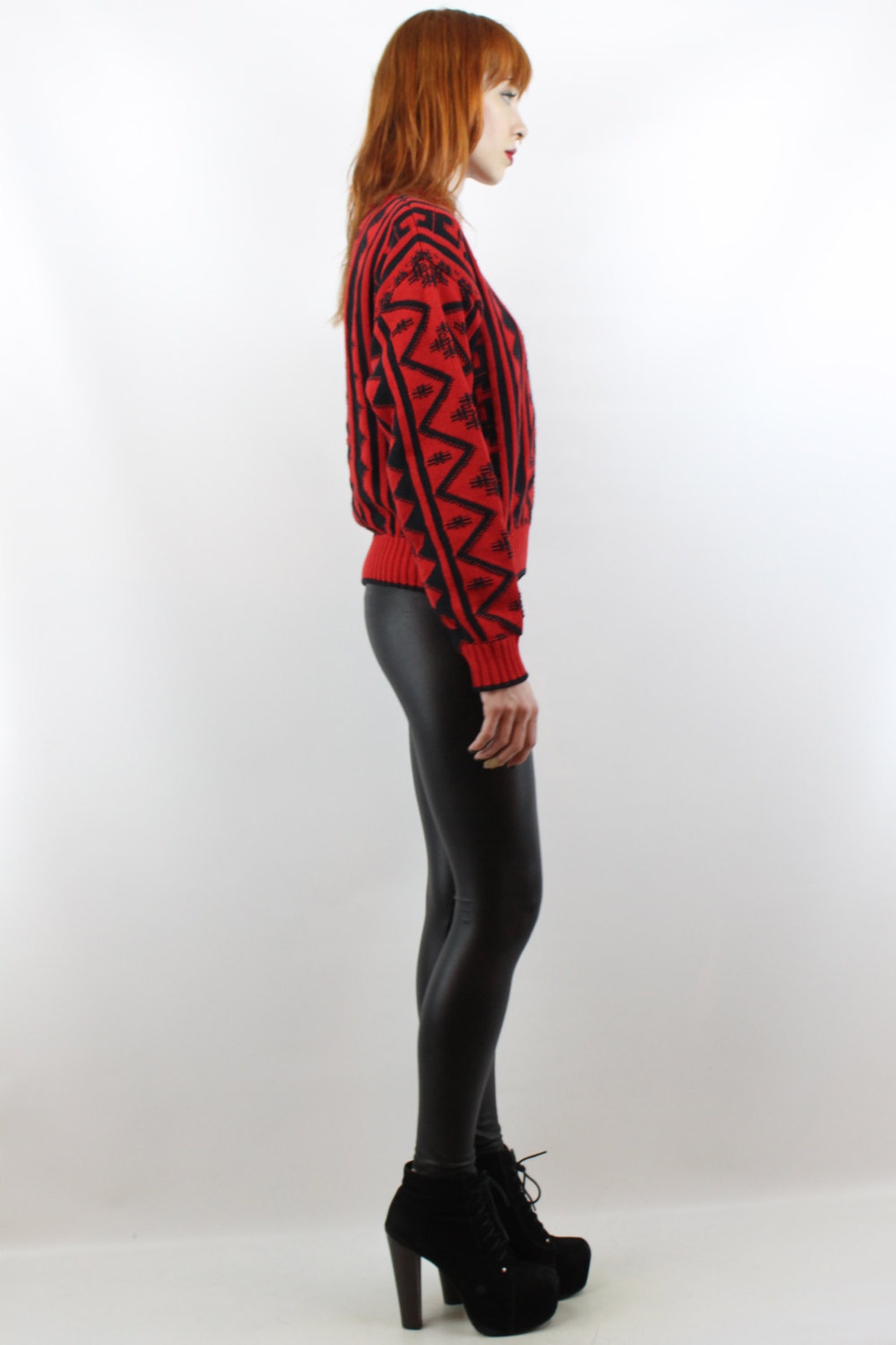 Vintage 90s Red Black Graphic Sweater S M 90s Sweater Red - Etsy