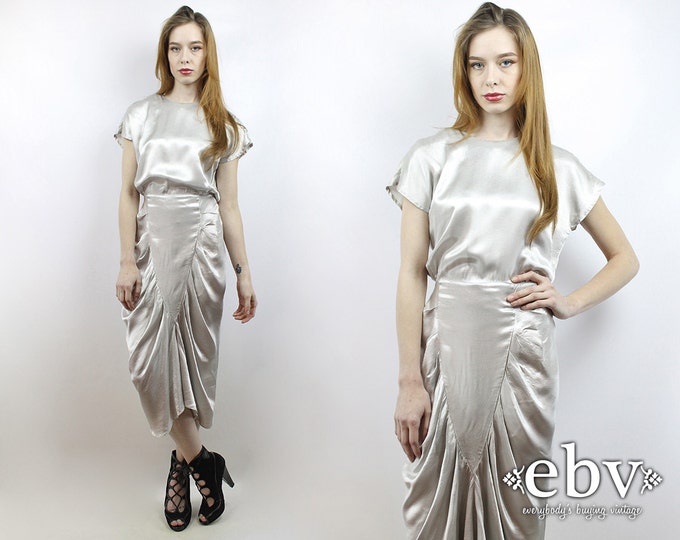 Silver Dress Metallic Dress 80s Dress 1980s Dress Midi Dress - Etsy