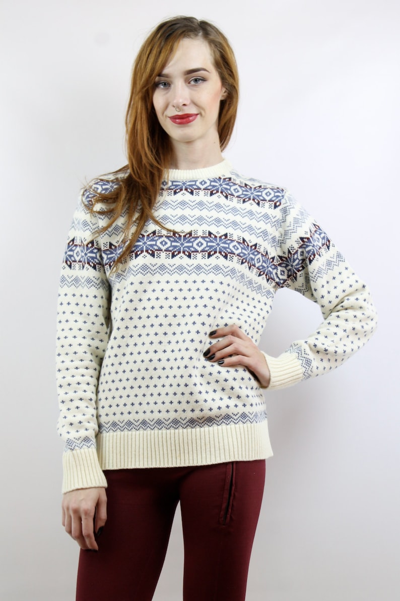 Snowflake Sweater Vintage 80s Cream Snowflake Jumper S M L Ski | Etsy