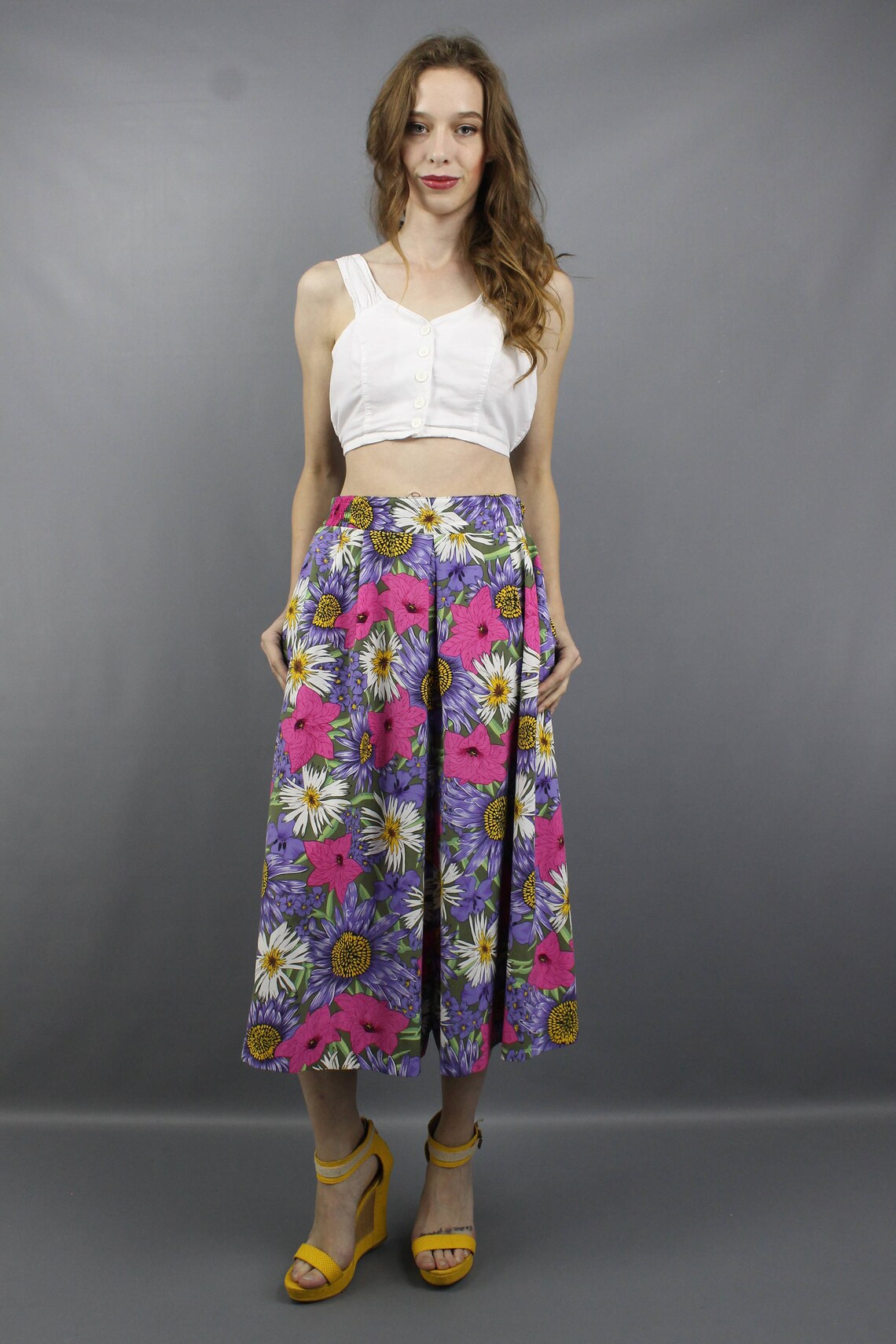 Purple Floral Culottes 80s Culottes Floral Pants Cropped Pants | Etsy