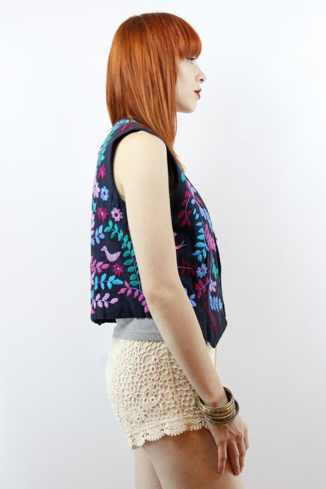 Vintage 90s Embroidered Vest S M L Floral Vest Festival Top | Etsy