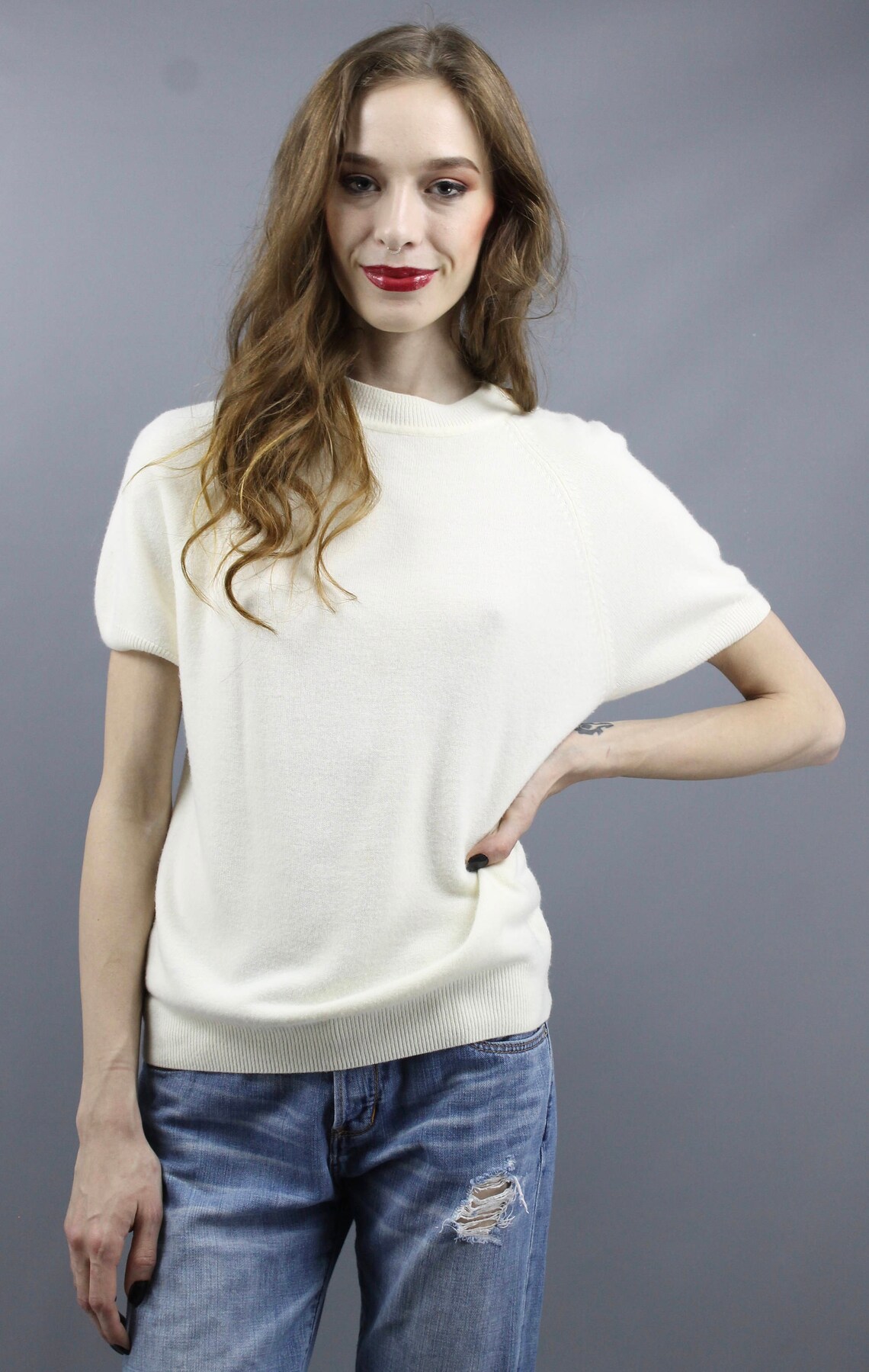 Cream Minimal Sweater Soft Sweater Mock Neck Sweater | Etsy