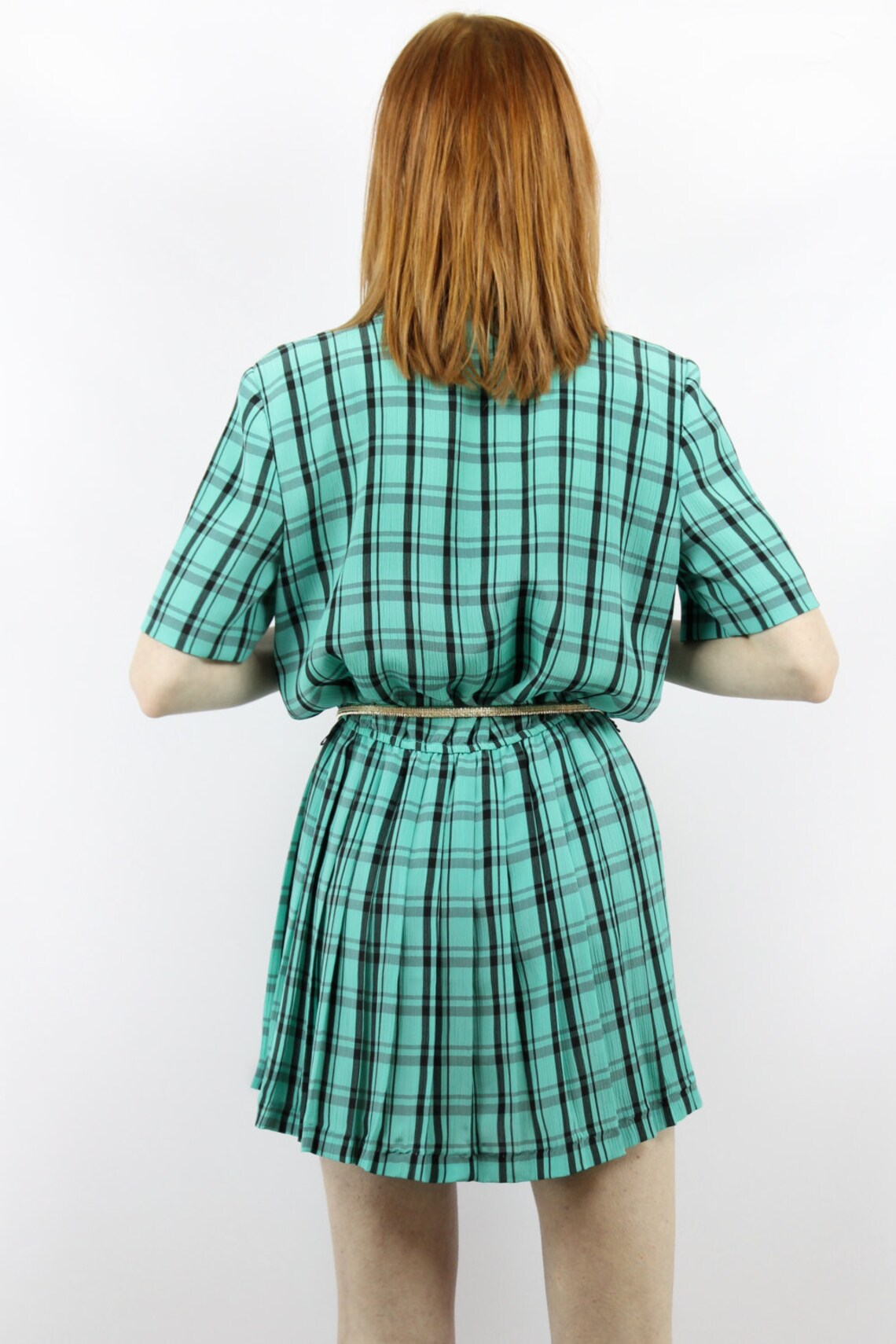 Vintage 80s Pleated Plaid Secretary Mini Day Dress S M | Etsy