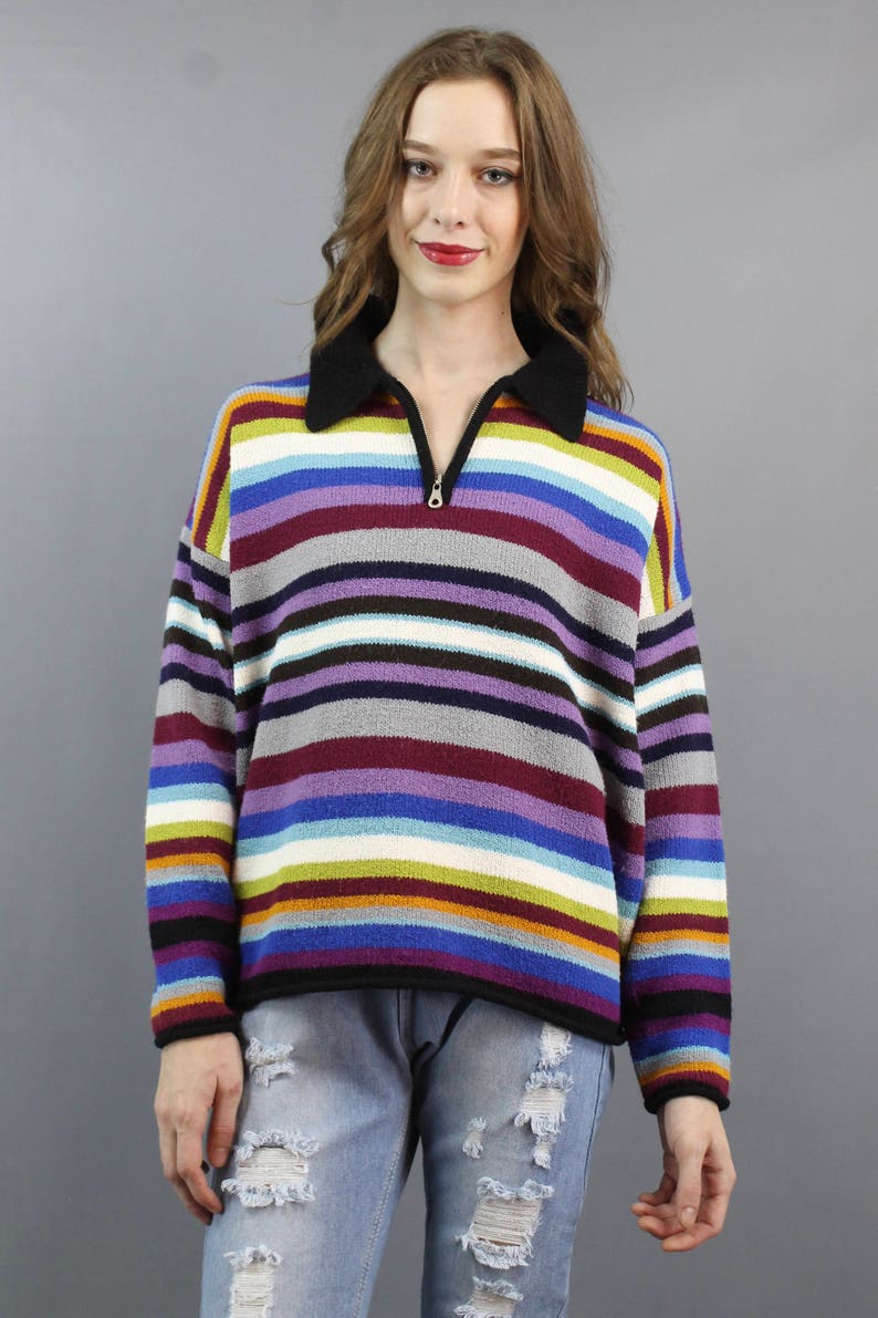 Boxy Sweater Rainbow Sweater Striped Sweater 90s Sweater 1990s - Etsy