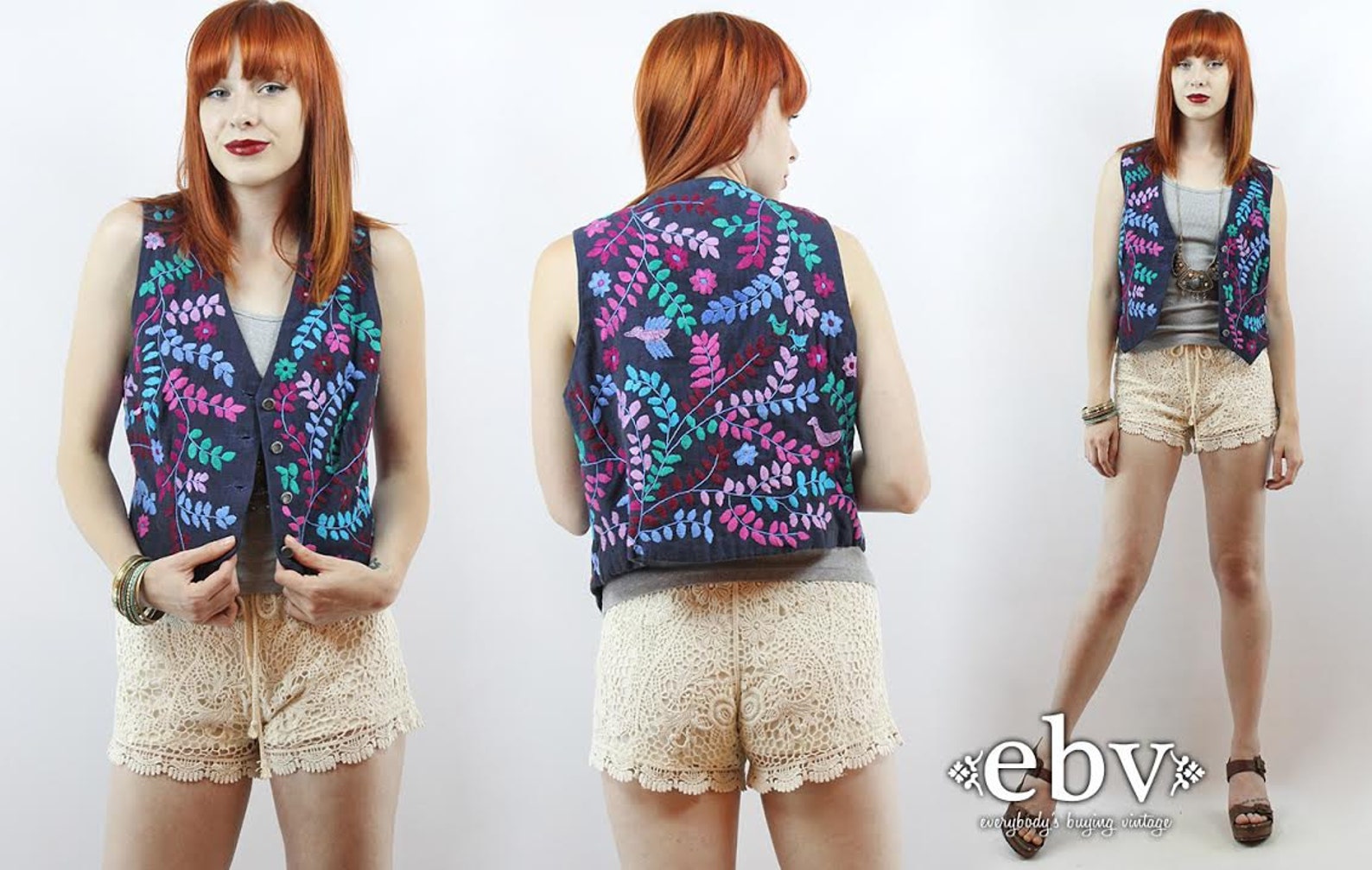 Vintage 90s Embroidered Vest S M L Floral Vest Festival Top | Etsy