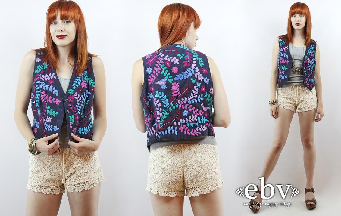 Vintage 90s Embroidered Vest S M L Floral Vest Festival Top | Etsy