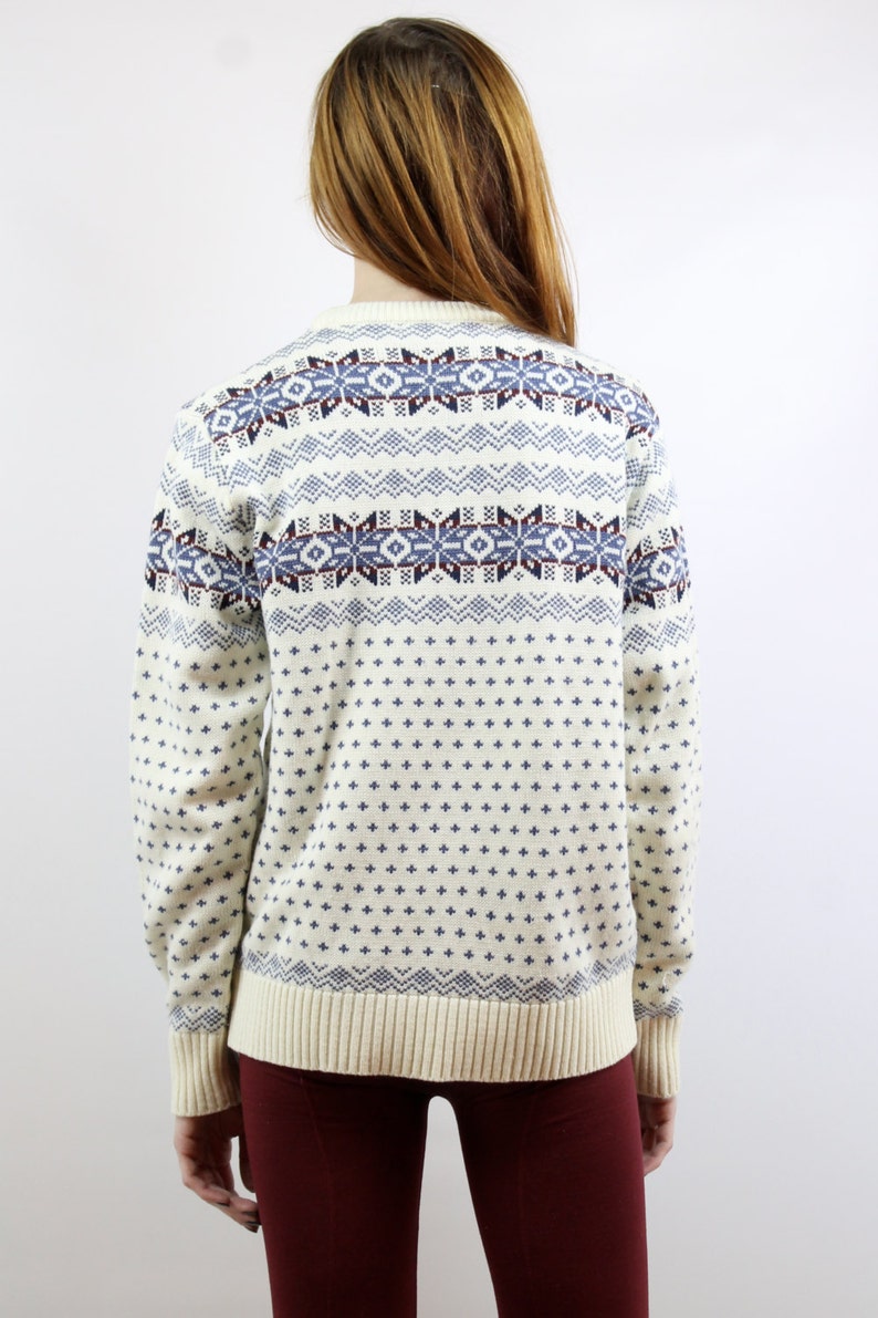 Snowflake Sweater Vintage 80s Cream Snowflake Jumper S M L Ski | Etsy