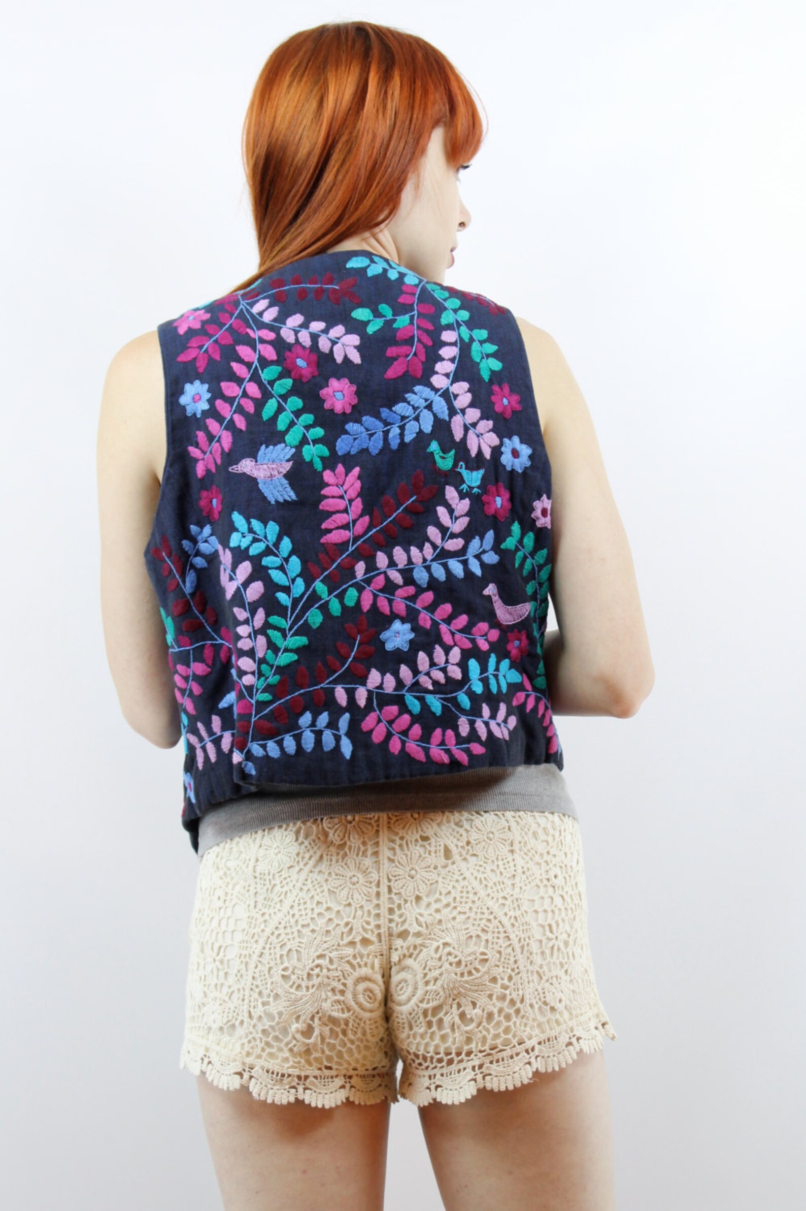 Vintage 90s Embroidered Vest S M L Floral Vest Festival Top | Etsy