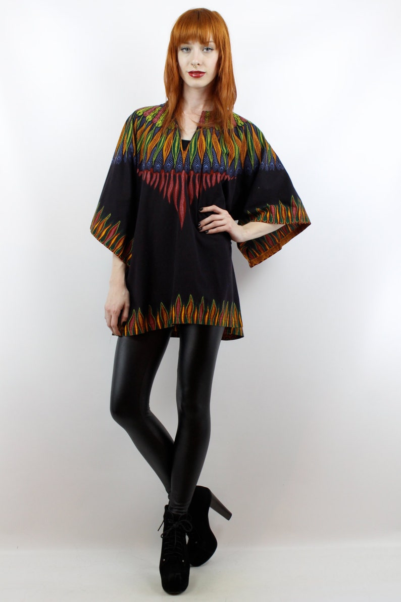 Vintage 70s Hippie Boho Ethnic Print Top Angel Sleeve Top | Etsy