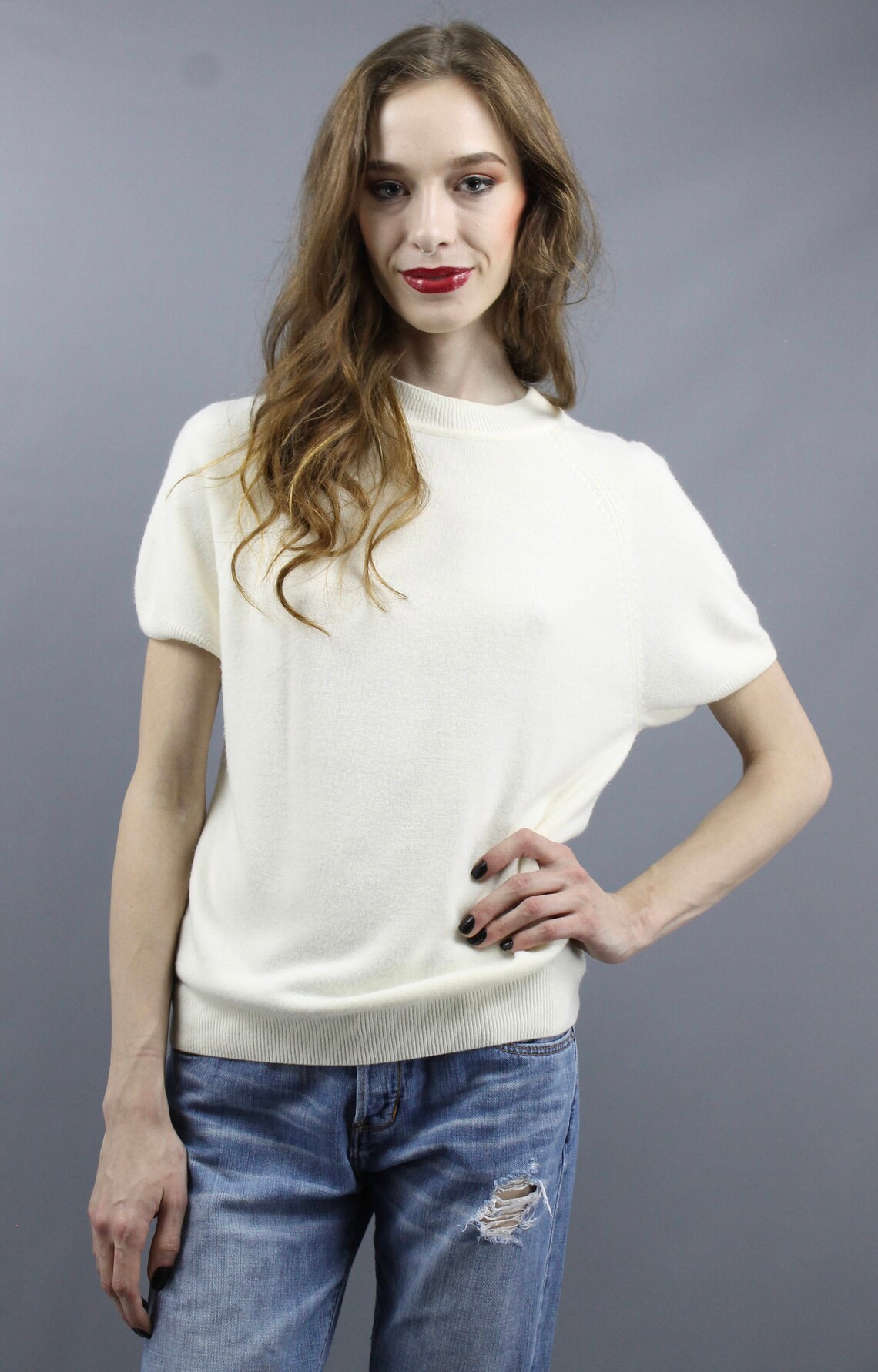 Cream Minimal Sweater Soft Sweater Mock Neck Sweater | Etsy