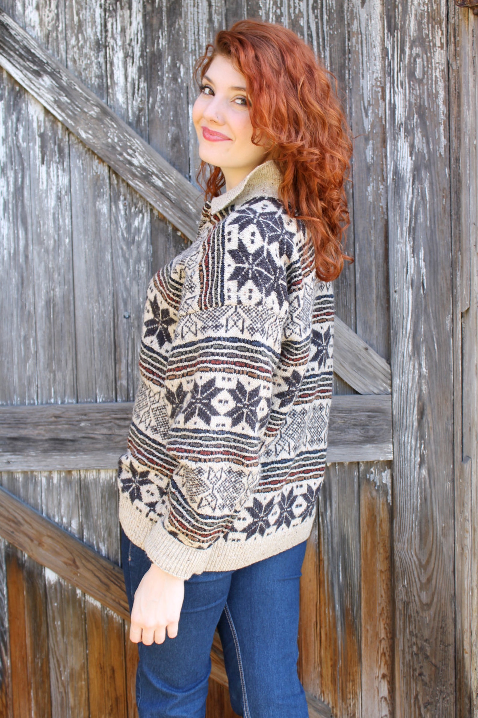 Snowflake Sweater Vintage Knit Vintage Jumper Vintage Sweater | Etsy