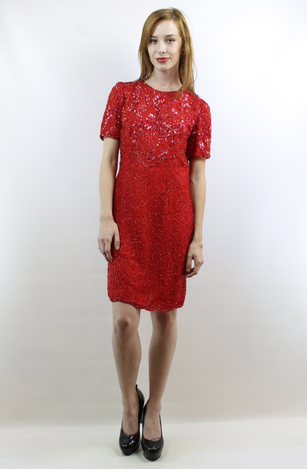 Sequin Dress Red Cocktail Dress Red Dress Glam Dress Disco Etsy