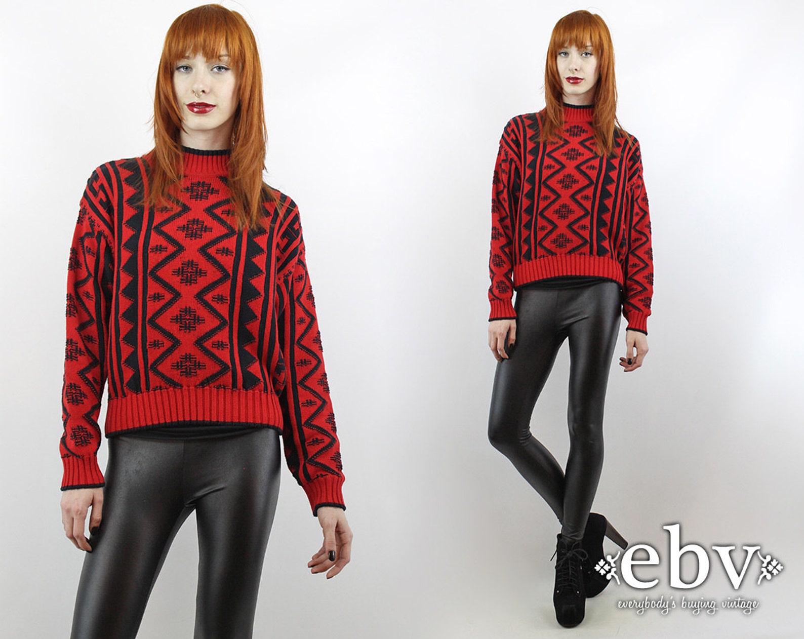 Vintage 90s Red Black Graphic Sweater S M 90s Sweater Red - Etsy