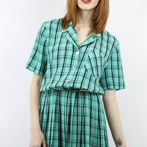 Vintage 80s Pleated Plaid Secretary Mini Day Dress S M Secretary Dress ...