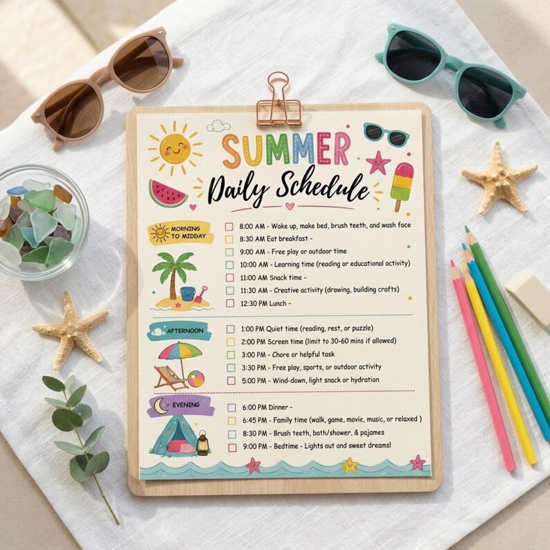 Editable Kids Daily Summer Schedule Template Planner Checklist ...