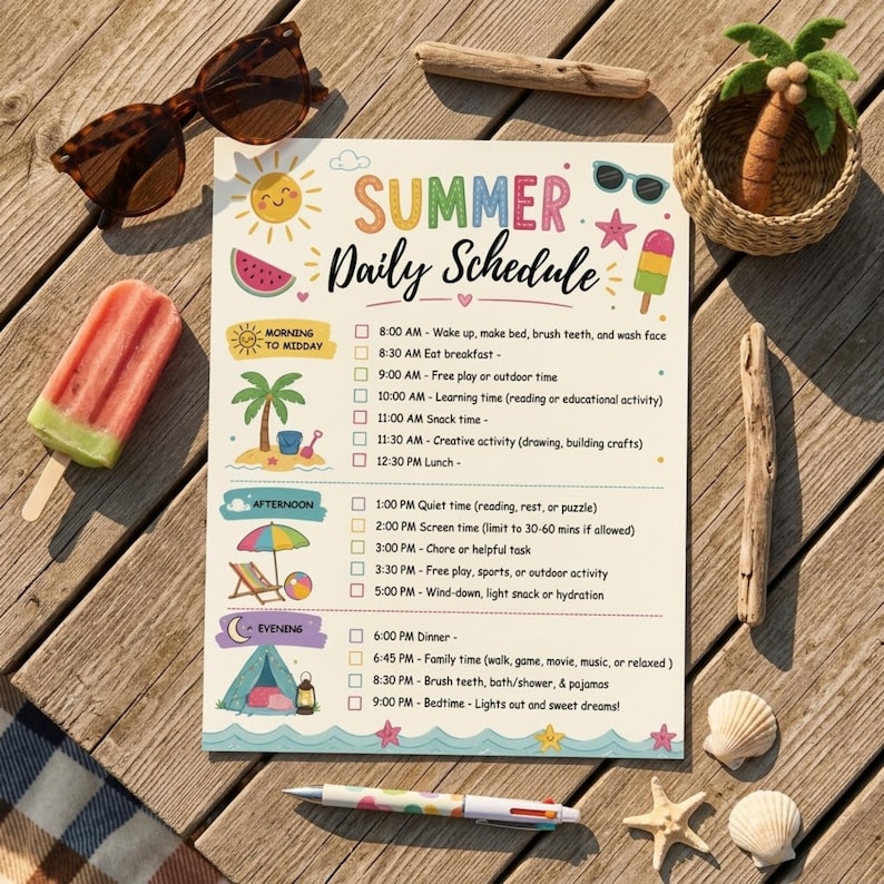 Editable Kids Daily Summer Schedule Template Planner Checklist ...