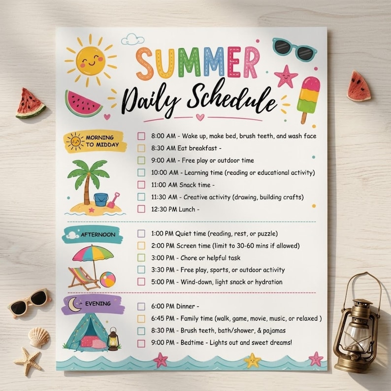 Editable Kids Daily Summer Schedule Template Planner Checklist ...