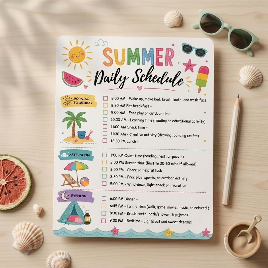 Editable Kids Daily Summer Schedule Template Planner Checklist ...