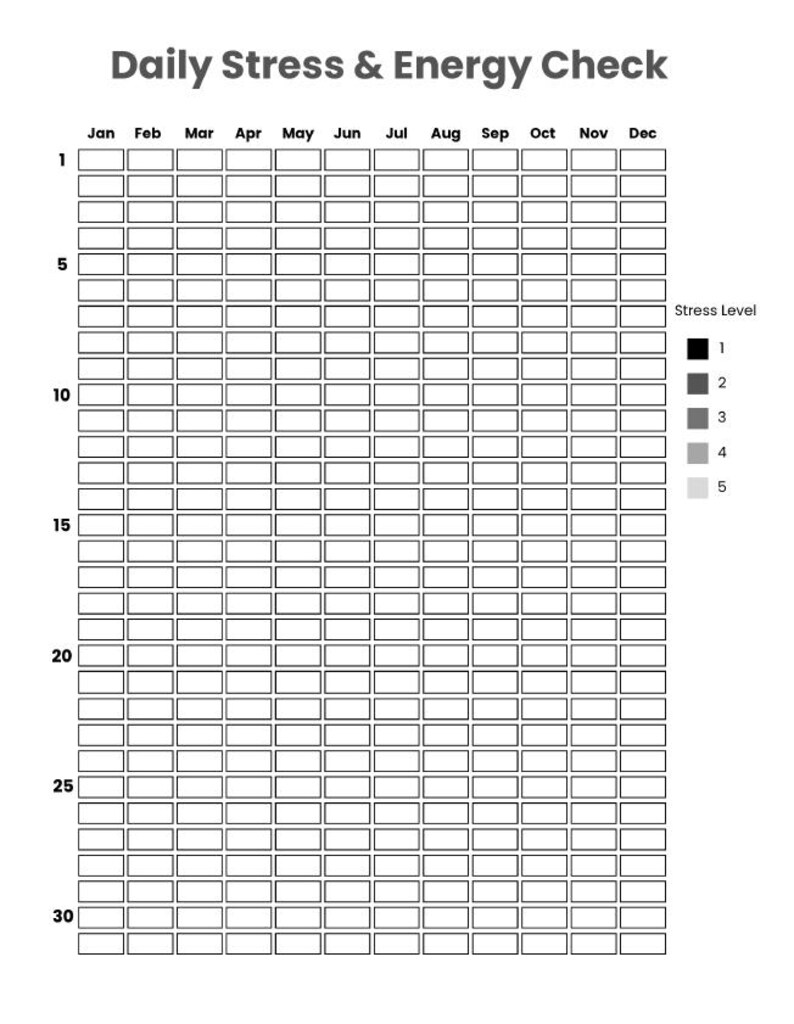 Stress Level Tracker Printable | Daily Stress & Energy Check | Mental ...
