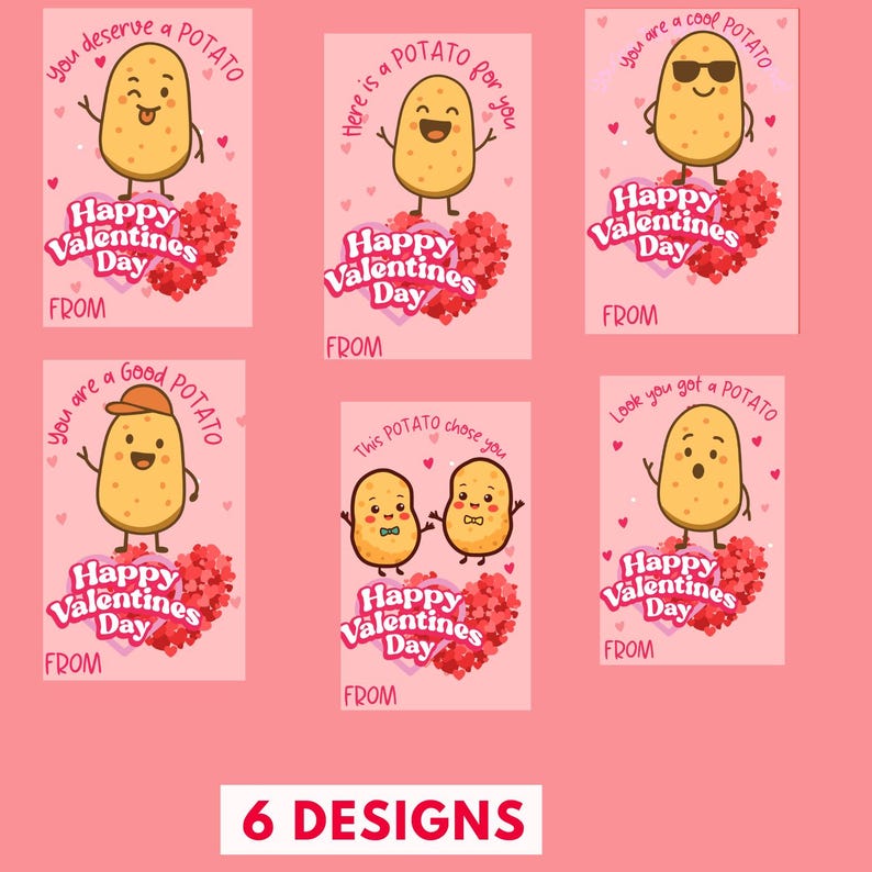 Funny Potato Valentines Cards, Non-candy Classroom Valentines (digital ...