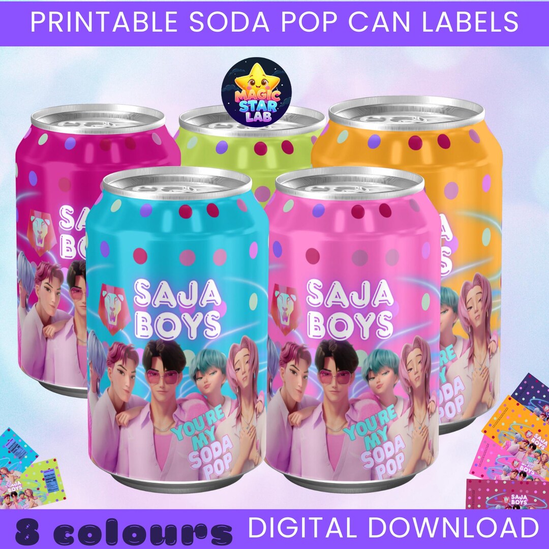 Saja Boys Soda Can Label Printable, K-pop Demon Hunters Party Decor, 4 ...