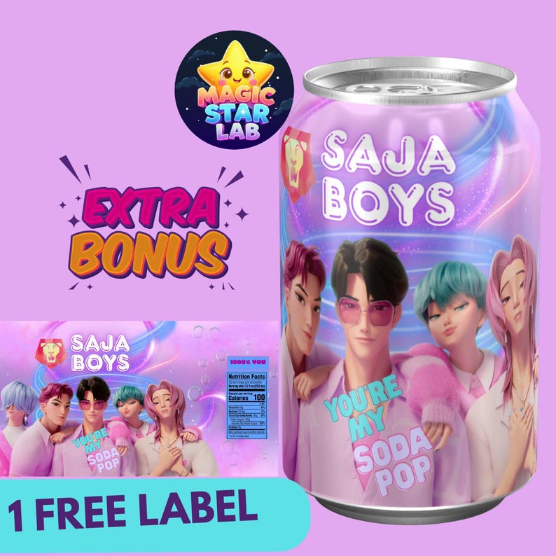 K-pop Demon Hunters Mini Soda Can Labels, Huntrix 12 Oz and 7 Oz Soda ...