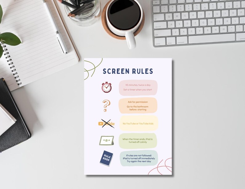 Screen Time Rules Chart for Kids | Printable Screen Time Visual Rules ...
