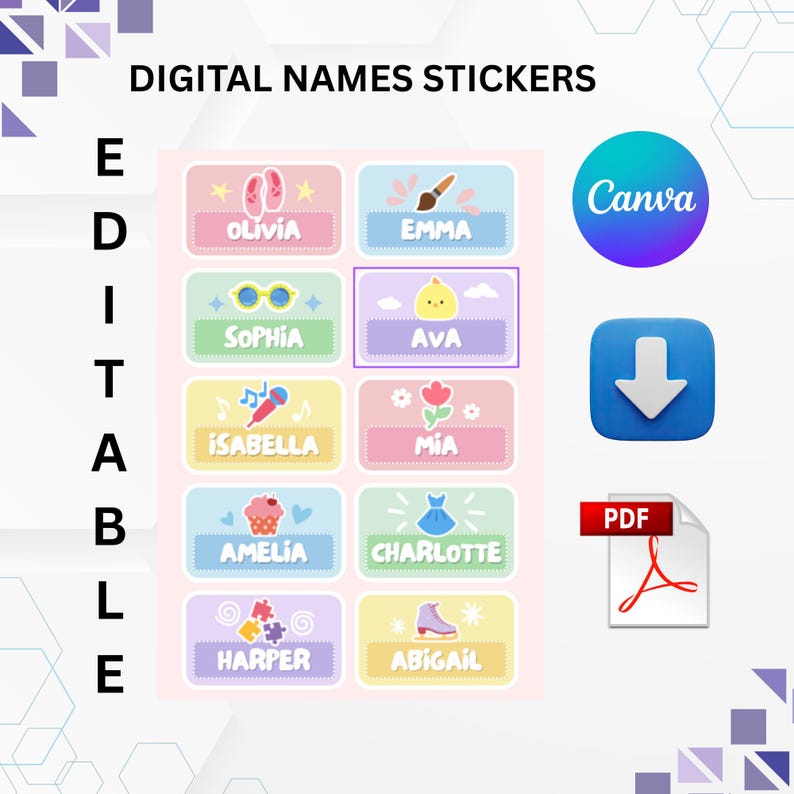 Printable Name Stickers for Kids | Editable Canva Labels | Classroom ...
