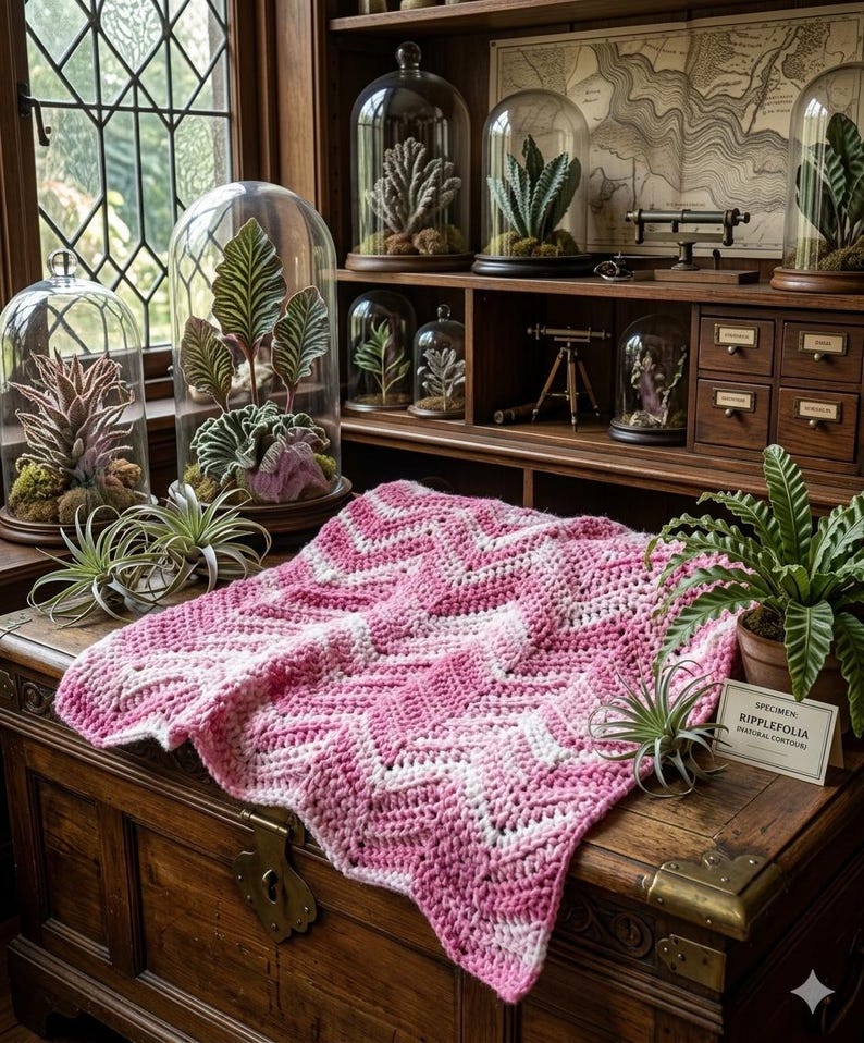 Crochet Ripple Throw Blanket Pattern PDF, Easy Chevron Afghan, Pink ...