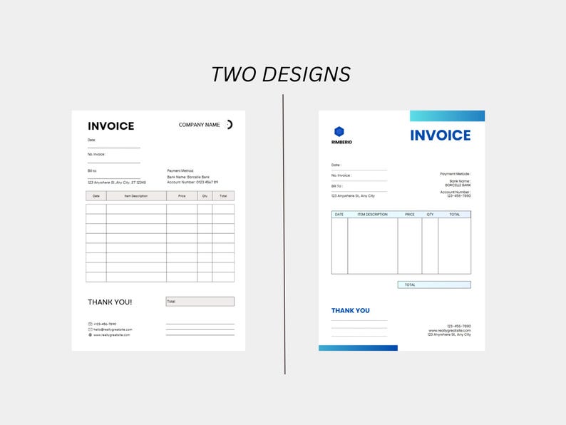 Editable Invoice Template | Canva, Small Business (PDF, 2 Designs) - Etsy