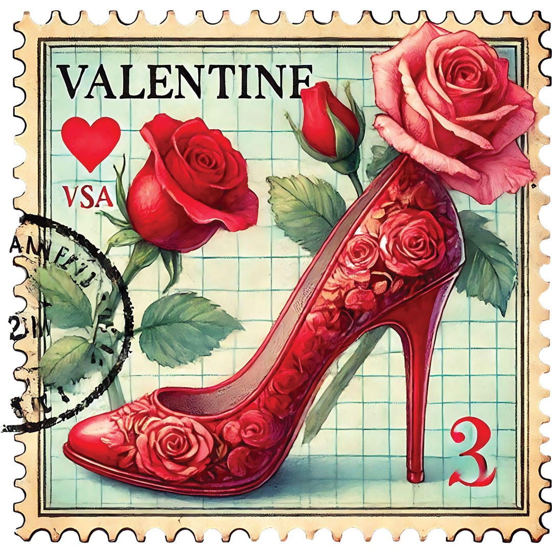 Watercolor Romantic Stamp Clipart, Vintage Stamp Png, Romantic Roses ...