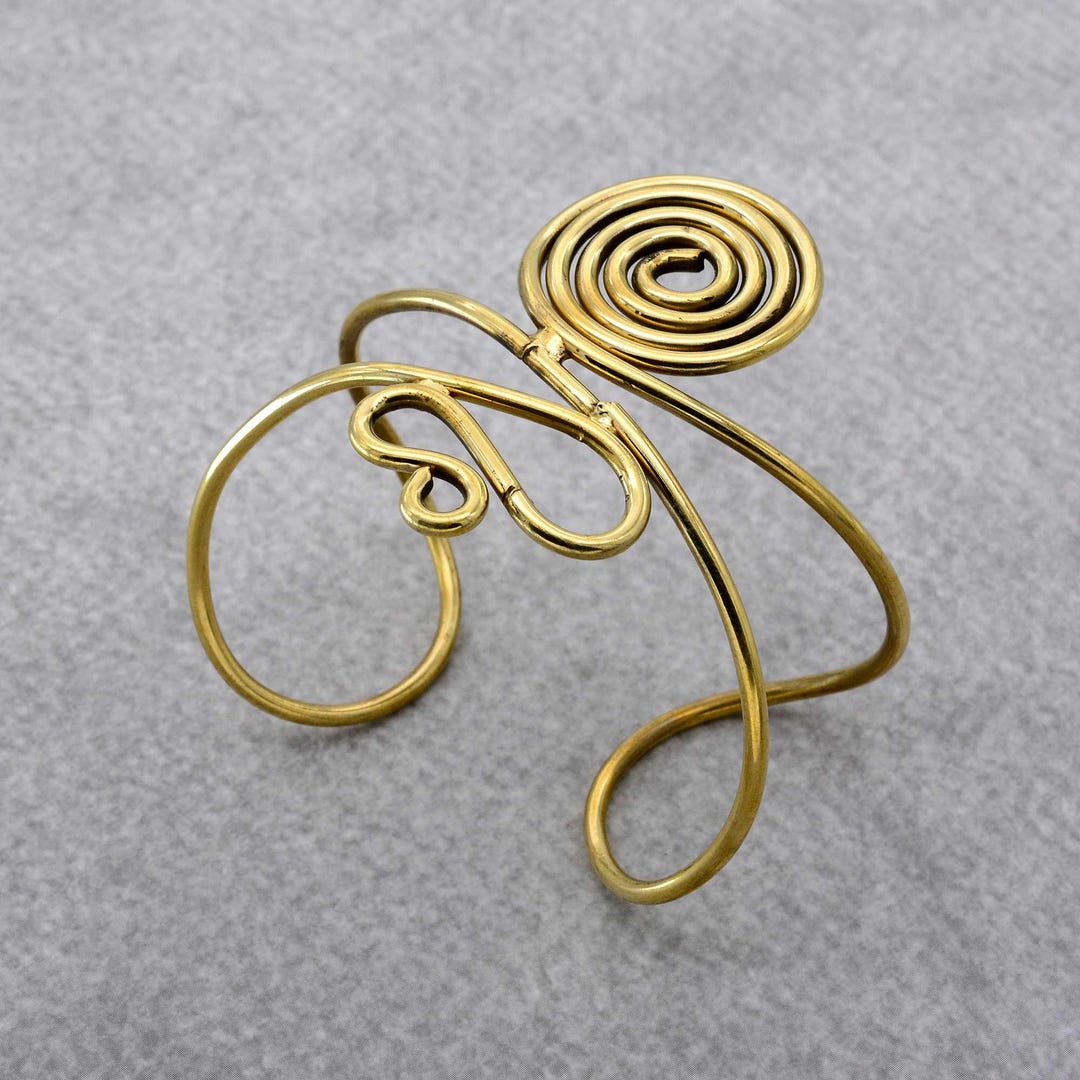 Spiral Brass Arm Cuff Bangle, Adjustable Gold Band Armlet, Easter Gift ...