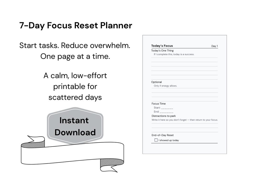ADHD Focus Planner Printable – Simple Minimalist Planner PDF – 7-day ...