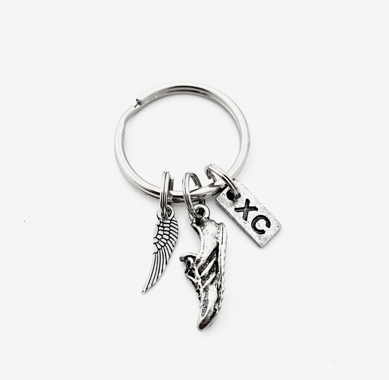 I Run XC With WINGS on the Soles of My Shoes Pewter Key Chain / Bag Tag ...